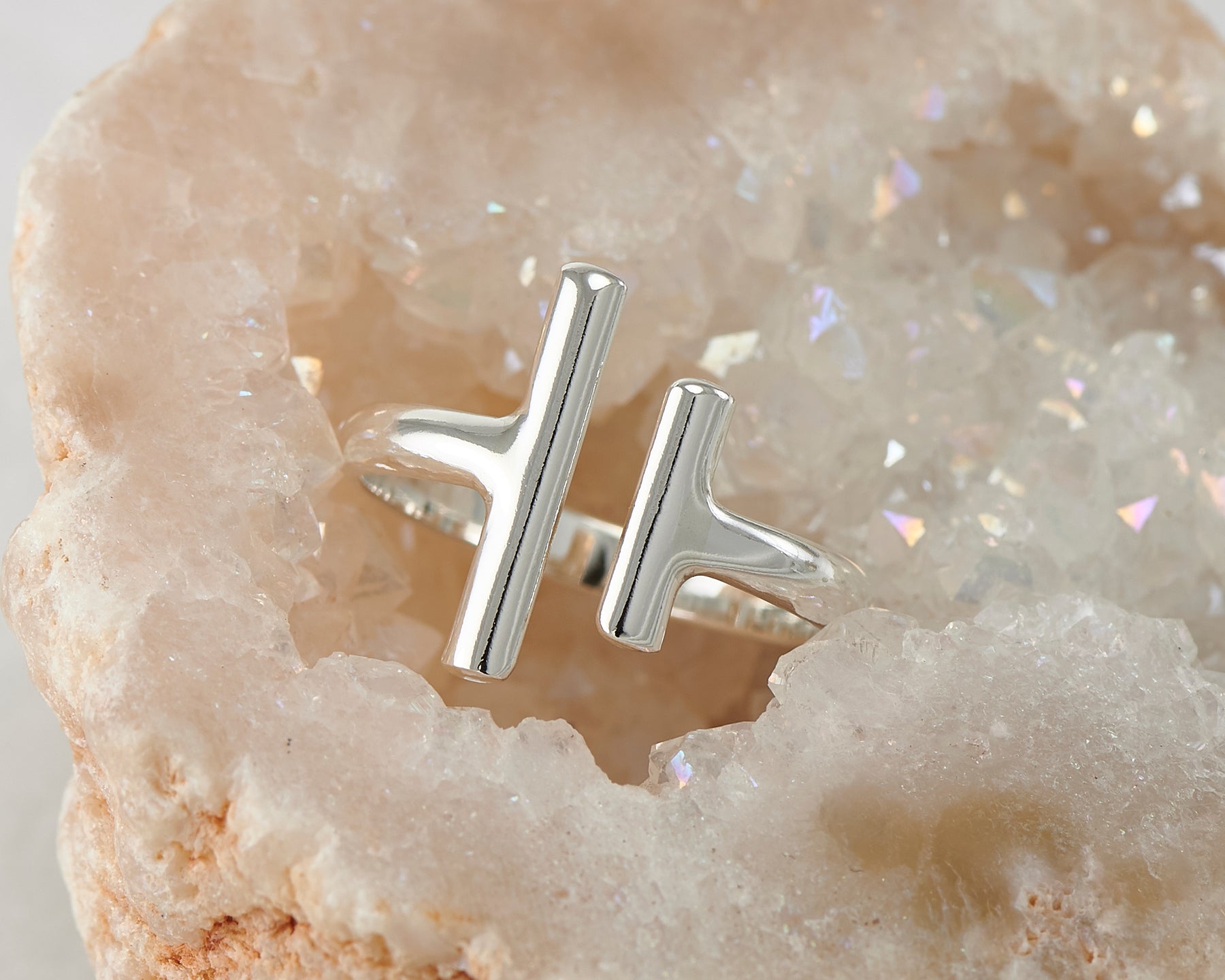 Silver Parallel Bars Ring - Geometric Lines Ring - Artulia Jewelry